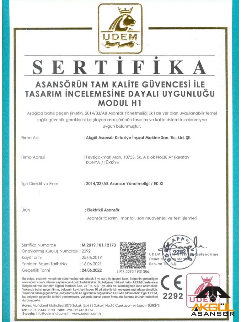 Belgeler ve Sertifikalar Akgül Asansör